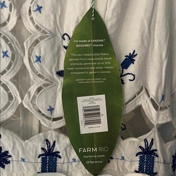 FARM Rio | Dresses | Farm Rio White And Blue Embroidered Dress Xl ...